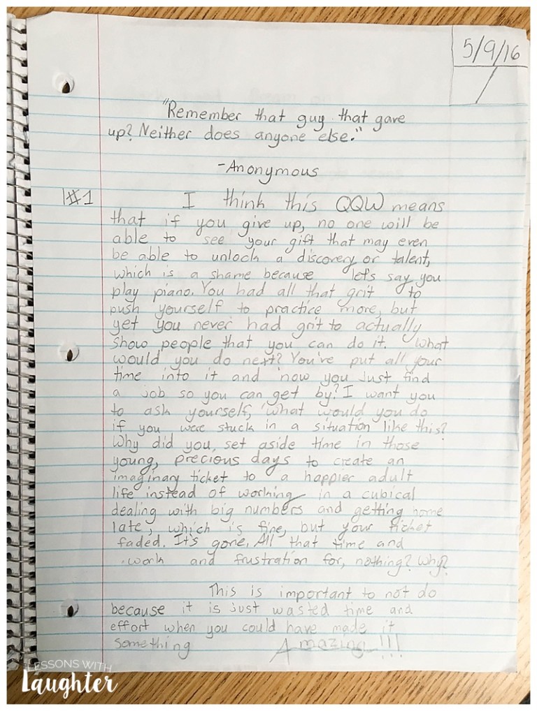 Quote Quick Write: Combining Writing and Character Education - Molly Maloy